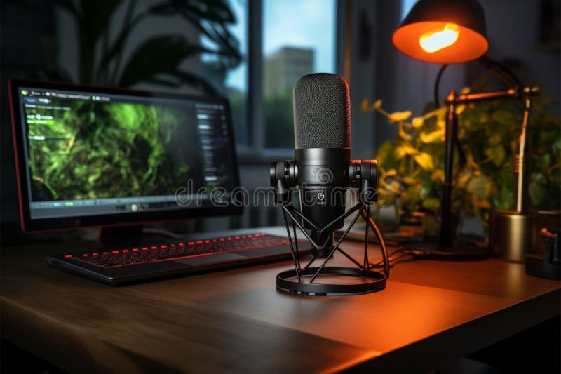 On Air Setup Modern Podcasting Studio Featuring Microphone and Laptop ...
