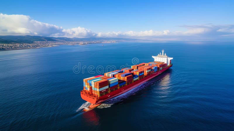 Air Shooting of a Container Ship in the Open Sea Stock Illustration ...