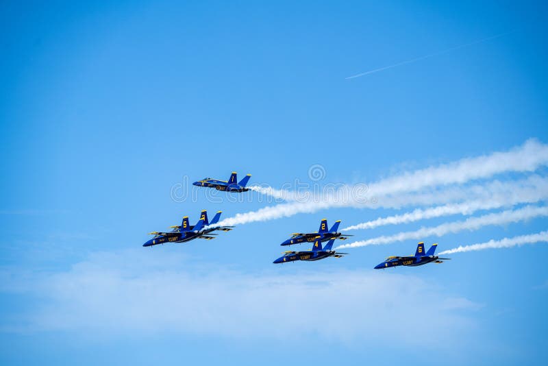 Air Show with Blue Angels Flying Over the Town Editorial Stock Photo ...