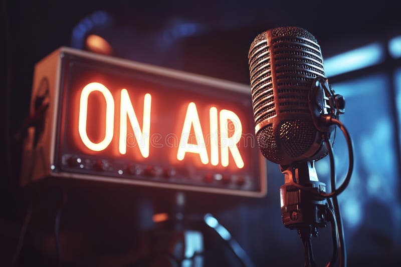 On Air Sign in Radio Studio with Microphone, Capturing Live ...
