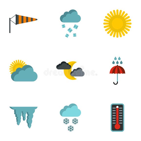 Air Temperature Icons Set, Flat Style Stock Vector - Illustration of ...