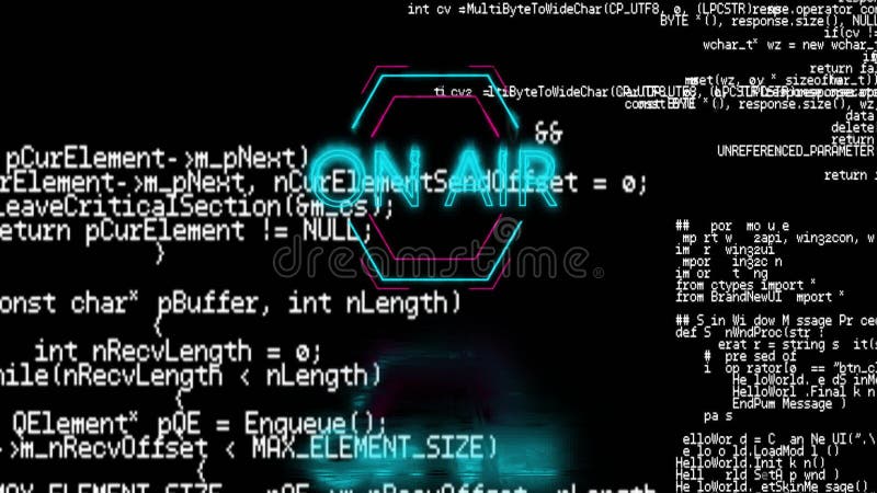 On AIR Text Animation Over Programming Code on Black Background Stock Footage - Video of network ...