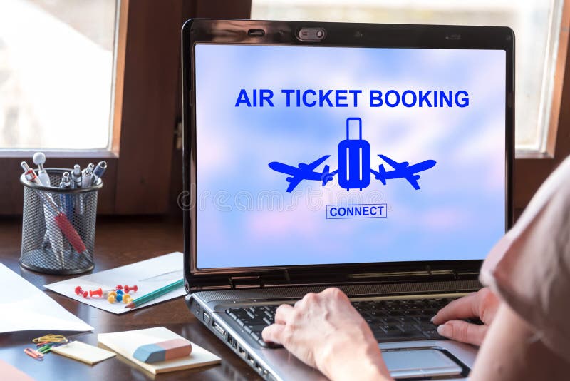 Air Ticket Booking Concept on a Laptop Screen Stock Image - Image of ...