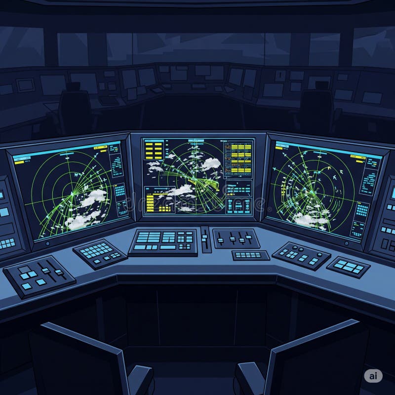 Air Traffic Control Room Illustration Stock Illustration - Illustration ...
