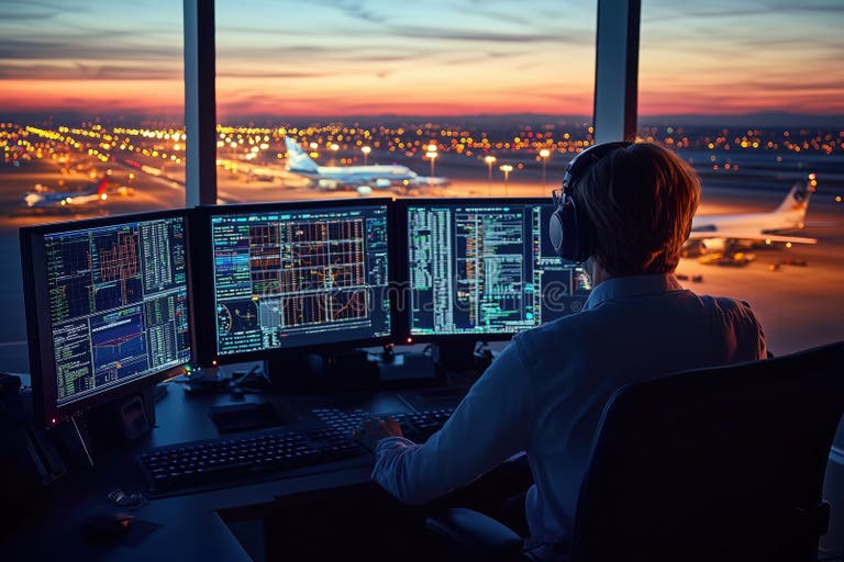 An Air Traffic Controller in a Control Tower. Stock Illustration ...
