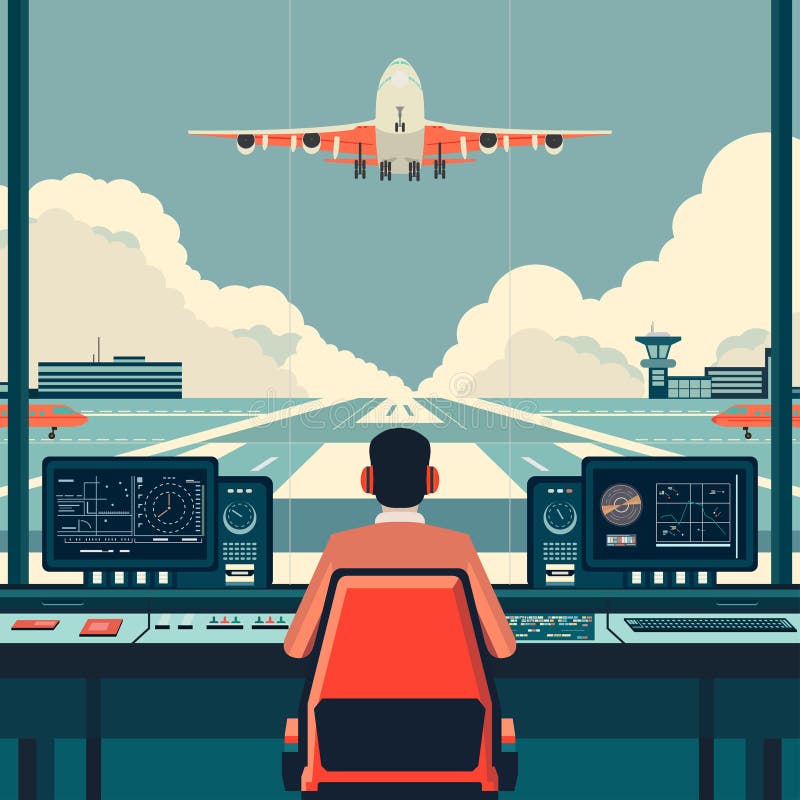 Air Traffic Controller on the Job with the Airport Stock Illustration ...