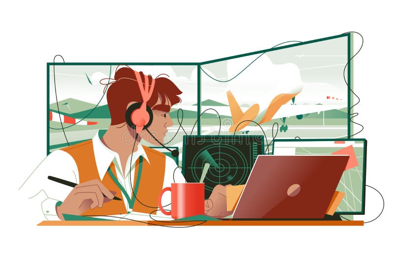 Air Traffic Controller Managing Airplanes Flights Stock Vector ...