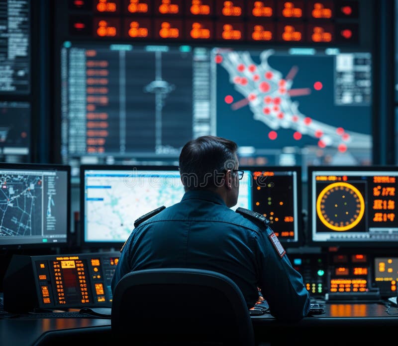 Controller Monitoring Emergency Situation Stock Illustrations – 1 ...