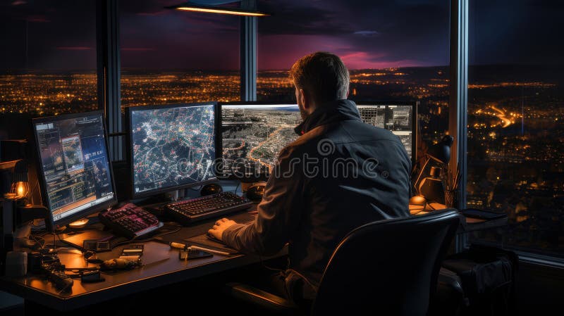 Air Traffic Controller at Work during Twilight: a Nighttime Office View ...