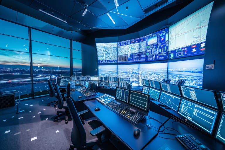 Air Traffic Controllers Navigation System Display at Control Center ...