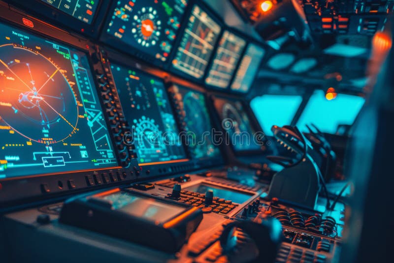 Air Traffic Controllers Navigation System Display at Control Center ...