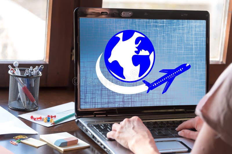 Air Transport Concept on a Laptop Screen Stock Photo - Image of plane ...