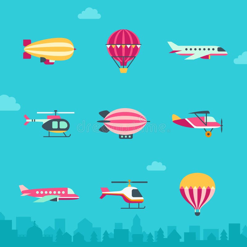 Air Transport Vector Icon Set Flat. Part One Stock Vector ...