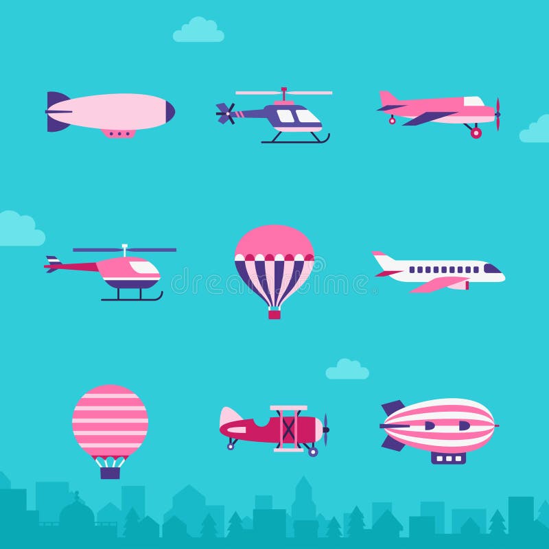 Air Transport Vector Icon Set Flat. Part Three Stock Vector ...