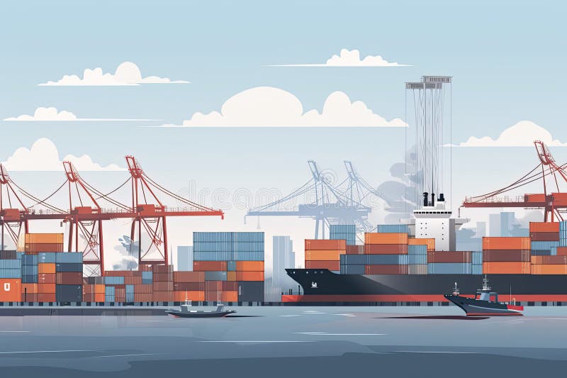 Air Transportation and Transit of Container Ships Loading and Unloading ...