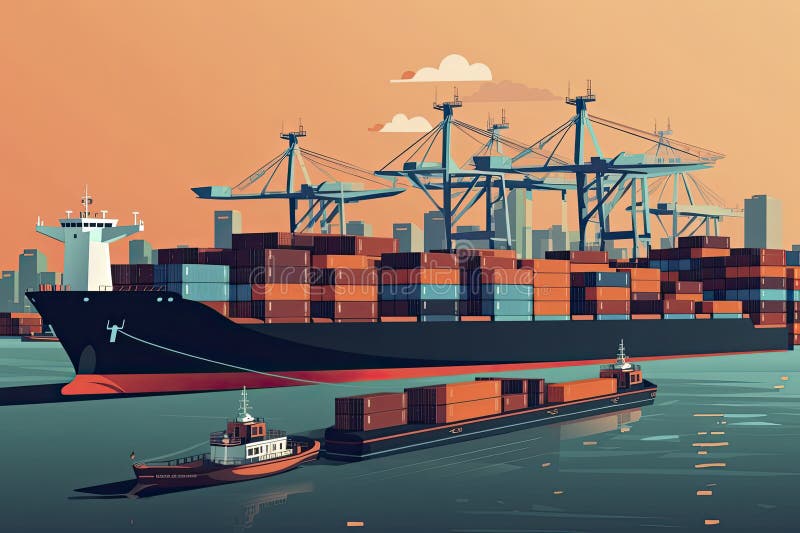 Air Transportation and Transit of Container Ships Loading and Unloading ...