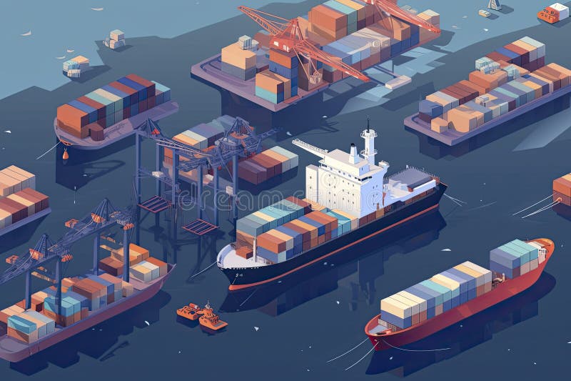 Air Transportation and Transit of Container Ships Loading and Unloading ...