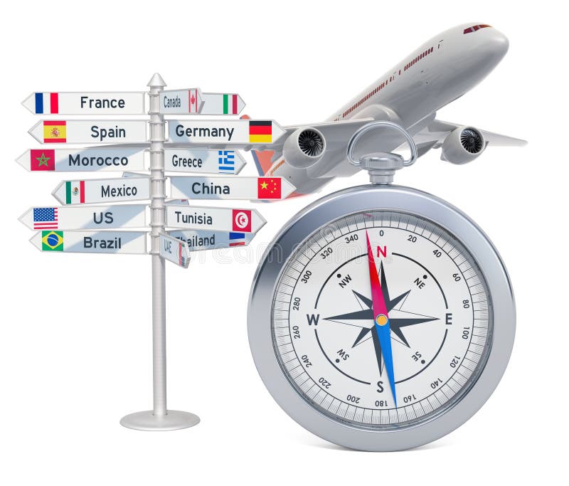 Airplane and Compass Illustration Stock Illustration - Illustration of ...