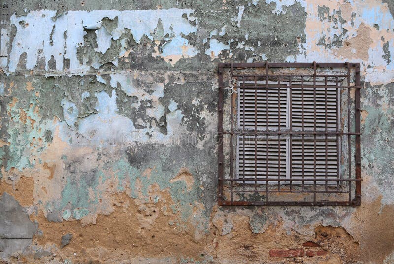 Air Ventilation on an Old Building Wall with Rusty Iron Bars Stock ...