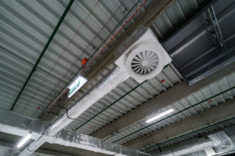 Air Ventilation System on the Ceiling in a Large Warehouse Stock Photo ...