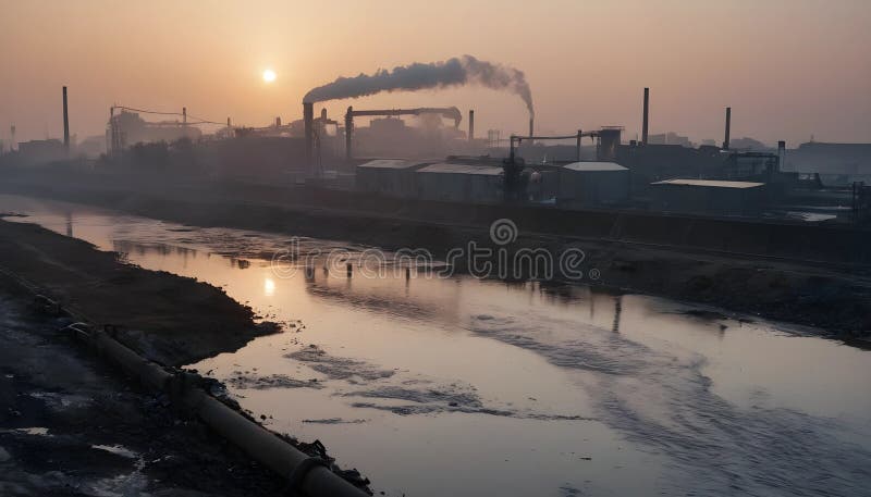 Air and Water Pollution from Manufacturing Processes Stock Illustration ...