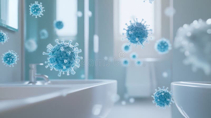 Airborne Germs in Bathroom Environment with Visualization Effects Stock ...