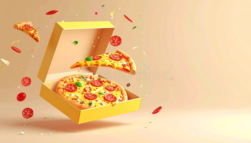 Airborne Pizza Floating in Delicious Visual Display Stock Illustration ...