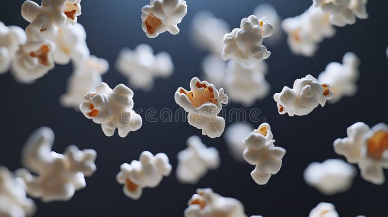 Airborne Popcorn with Particles in Motion, Displayed on a Black ...