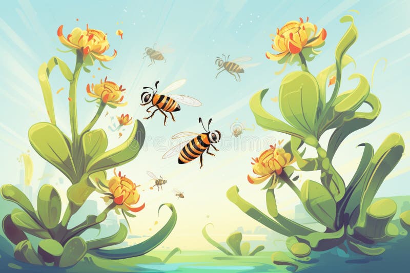 Airborne Succulent Plants with Bees Buzzing Around Stock Photo - Image ...