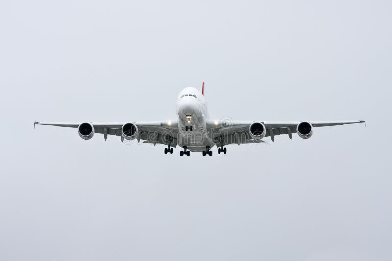 Airbus A380 in Flight - Front View Stock Photo - Image of a380, airline ...