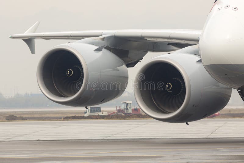 Airbus A380 Airplane Engines Stock Photo - Image of runway, engines ...