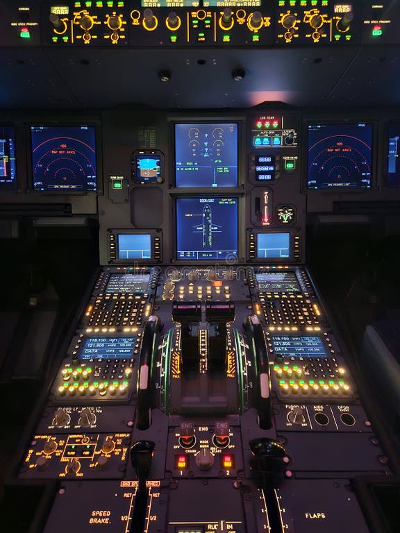 Airbus 320 Cockpit Flight Deck. a Shot of a Jet Airplane Cockpit ...