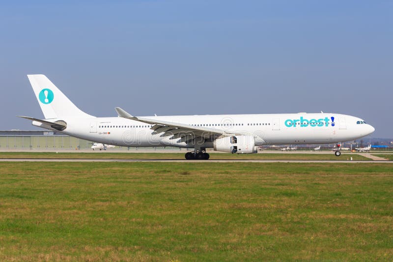 Airplane Orbest on airport editorial photo. Image of barcelona - 107534271