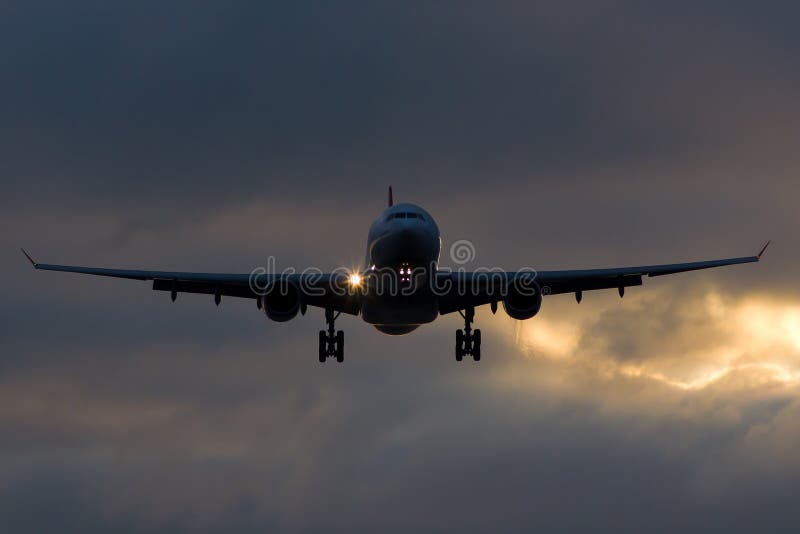Airbus A330 Plane Landing Perfect Sky Sunset Stock Image - Image of ...