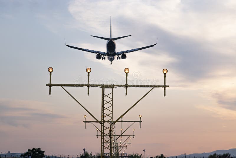 Airport Runway And Approach Lights Stock Image - Image of aviation ...