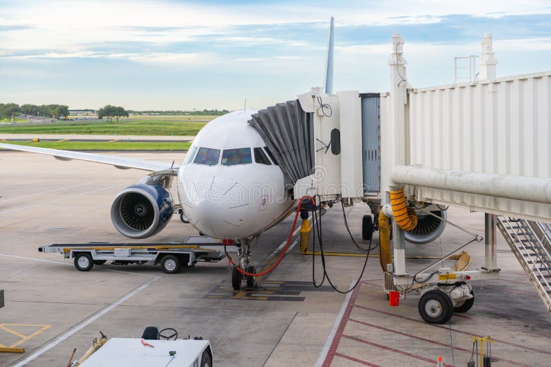 Aircraft Being Refueled and Serviced at the Airport Stock Image - Image ...