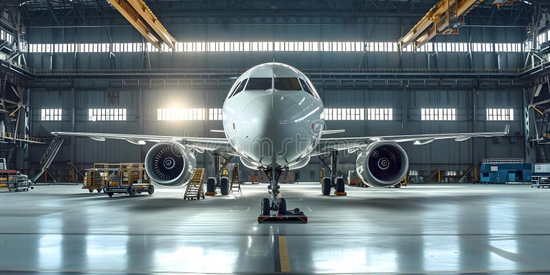 Aircraft Being Serviced in a Hangar Undergoing Engine Maintenance and ...