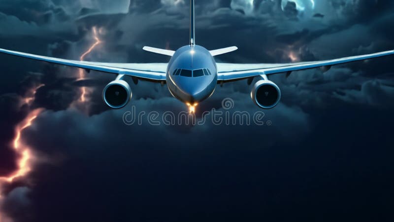 An Aircraft Boldly Maneuvers through a Storm, Facing Thunder, Lightning ...