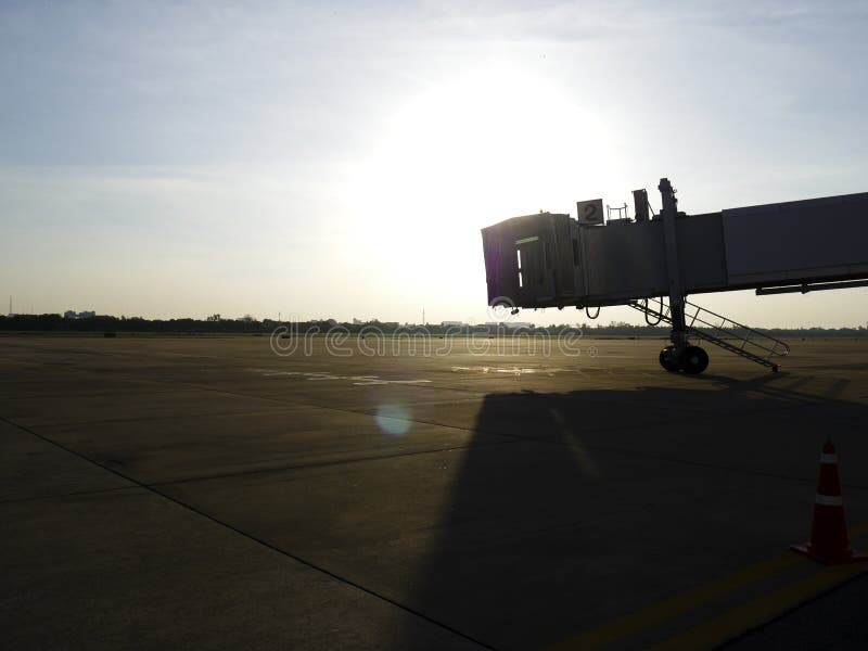 Aircraft Bridge and Plane Pit at Sunset Stock Image - Image of engine ...