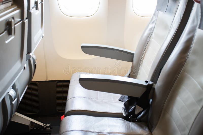 Aircraft Cabin Interior, Empty Passenger Seats Inside Close Up Stock ...