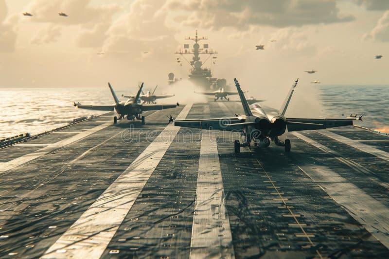 Aircraft Carrier with Fighter Jets on Deck, Military Aviation Stock ...