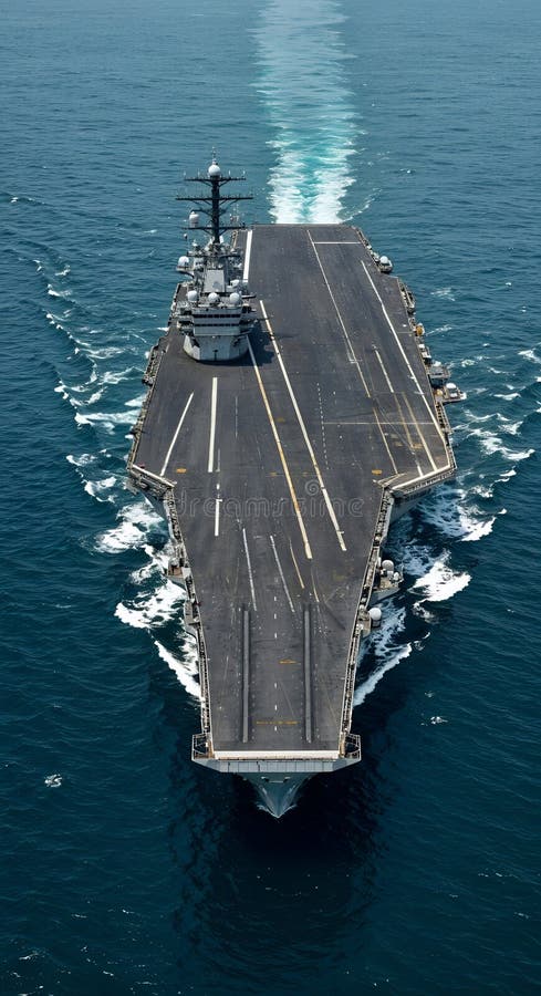 Aircraft Carrier Navigating Open Seas with Empty Deck Stock ...