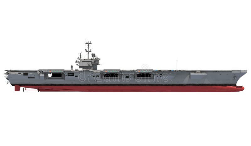 Aircraft Carrier Nuclear Military Ship, Side View 3D Rendering Stock ...