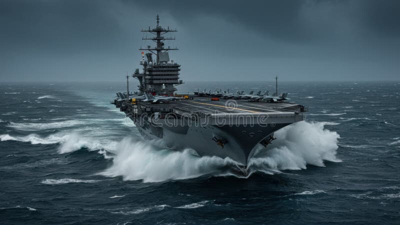Aircraft Carrier in Storm stock illustration. Illustration of boat ...
