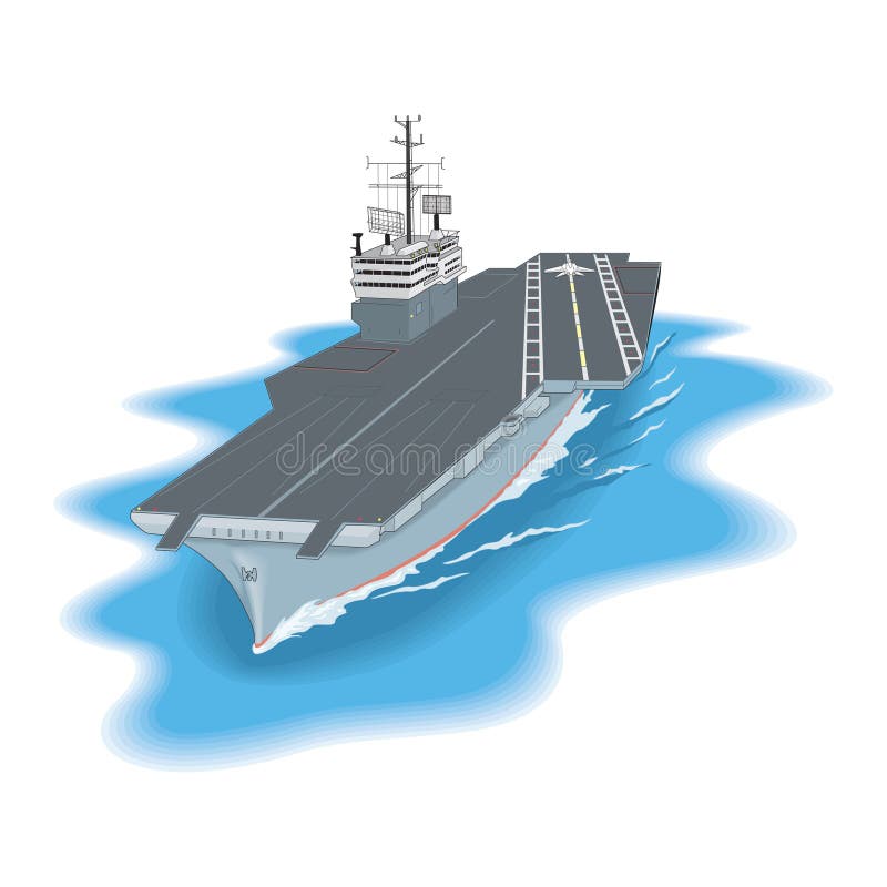Aircraft Carrier, Warhip, Side and Top View on a White Background Stock ...