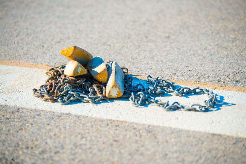 Aircraft Chocks and Chains on the Landing Field. Stock Photo - Image of ...