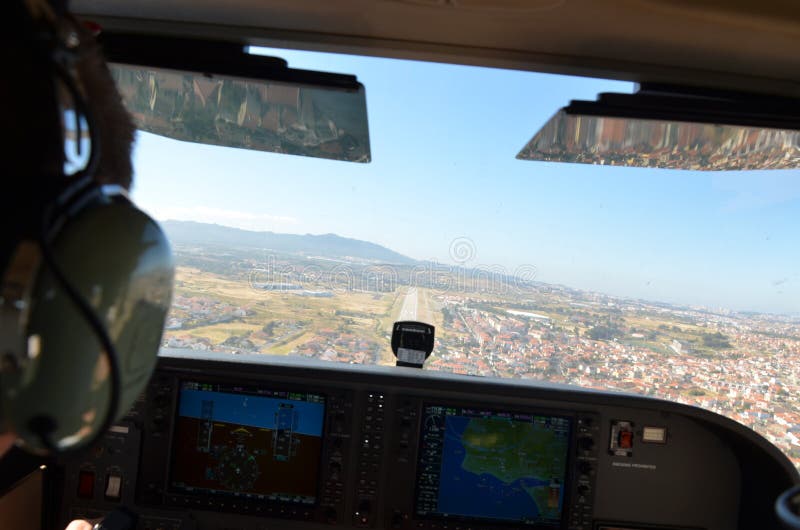 Aerial View from Aircraft Cockpit Stock Photo - Image of airplane ...