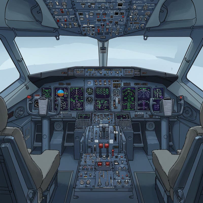 Aircraft Cockpit Interior Featuring an Array of Digital and Analog ...