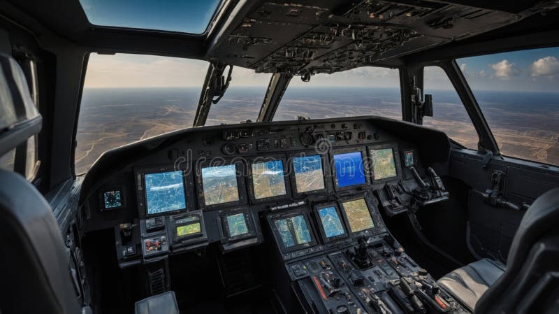 Aircraft Cockpit View, Aerial Landscape, Flight Controls Stock Image ...