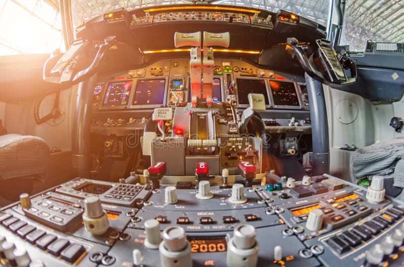 Aircraft Cockpit View on the Control Panel. Stock Image - Image of ...